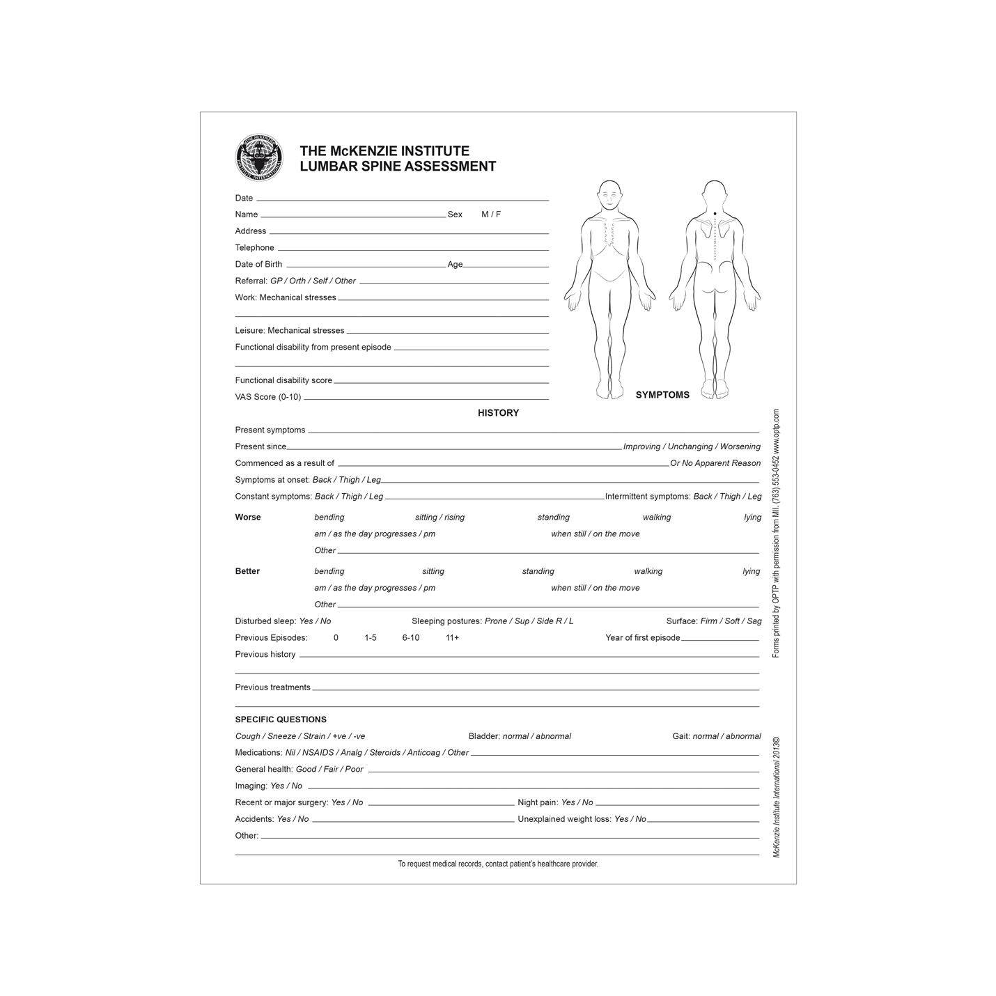 McKenzie Method® Assessment Forms